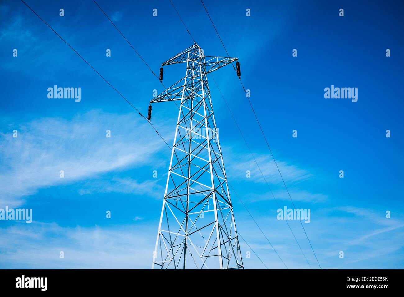 power transmission line support in countryside Stock Photo - Alamy