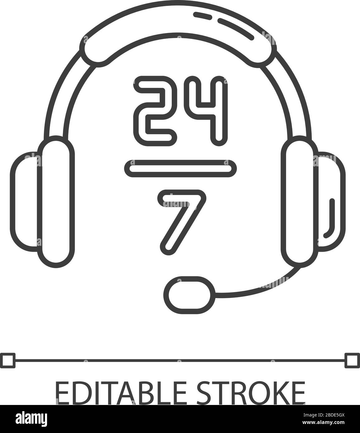 24 7 hour customer support pixel perfect linear icon. Headphone sign ...