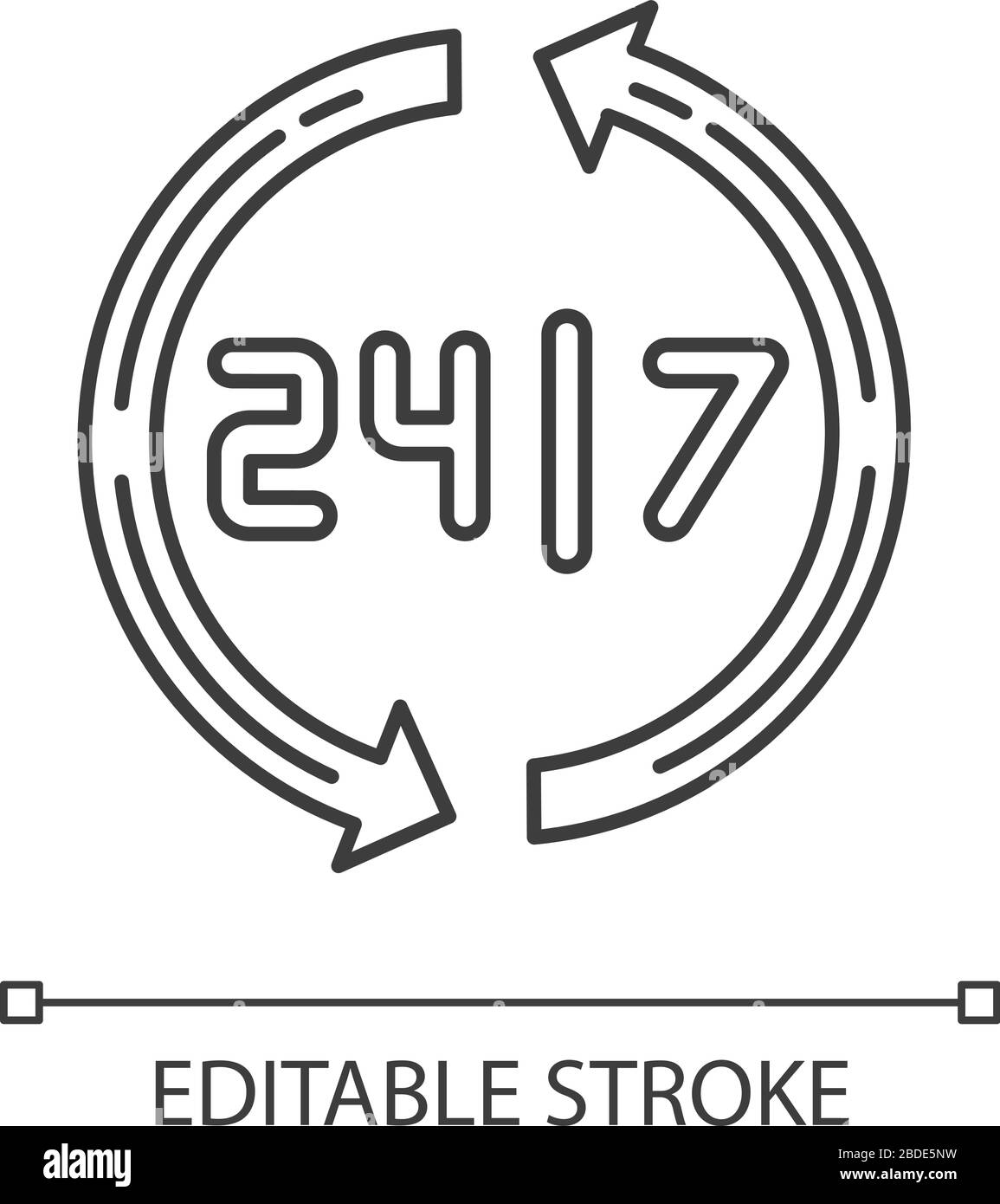 Open around the clock pixel perfect linear icon. 24 7 hour service ...