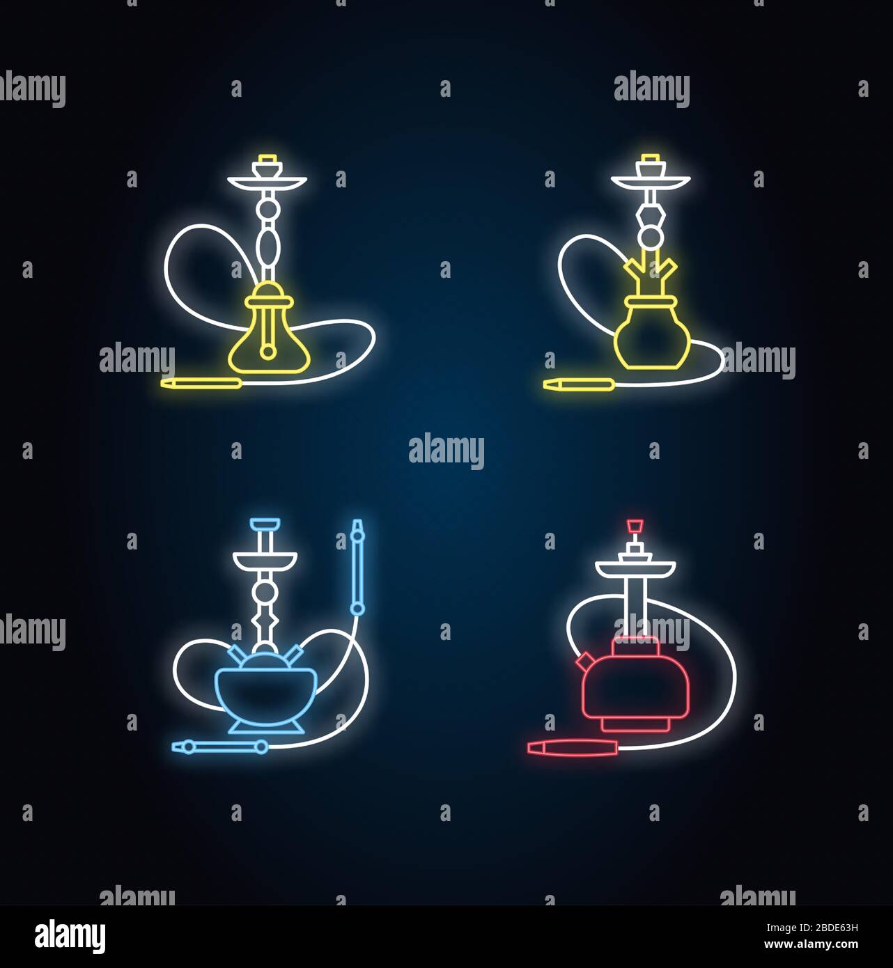Hookah neon light icons set. Ceremony utensil. Sheesha house. Nargile ...