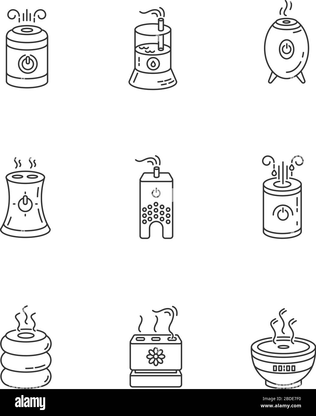 Air ionizers variety RGB pixel perfect linear icons set. Ultrasonic and ...