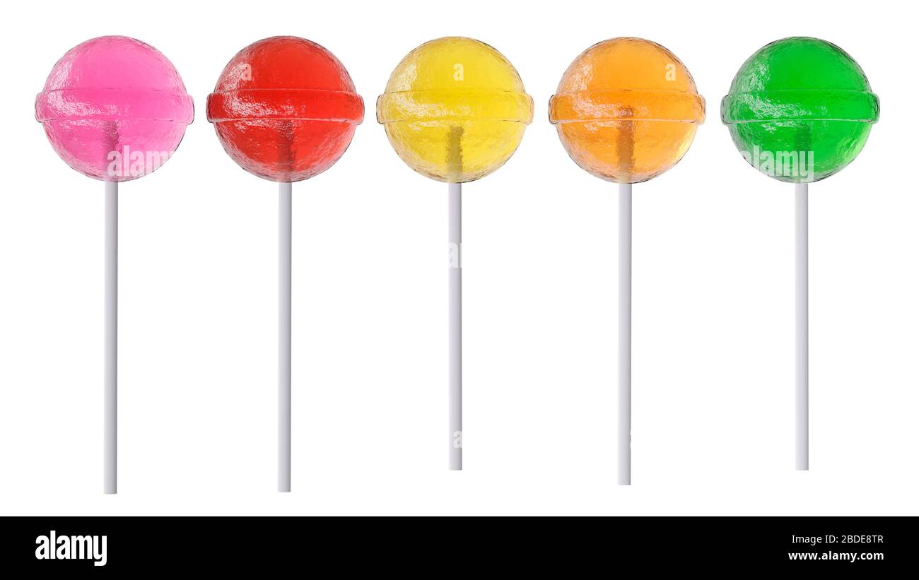 Different colors lollipops isolated on a white background. 3d image ...