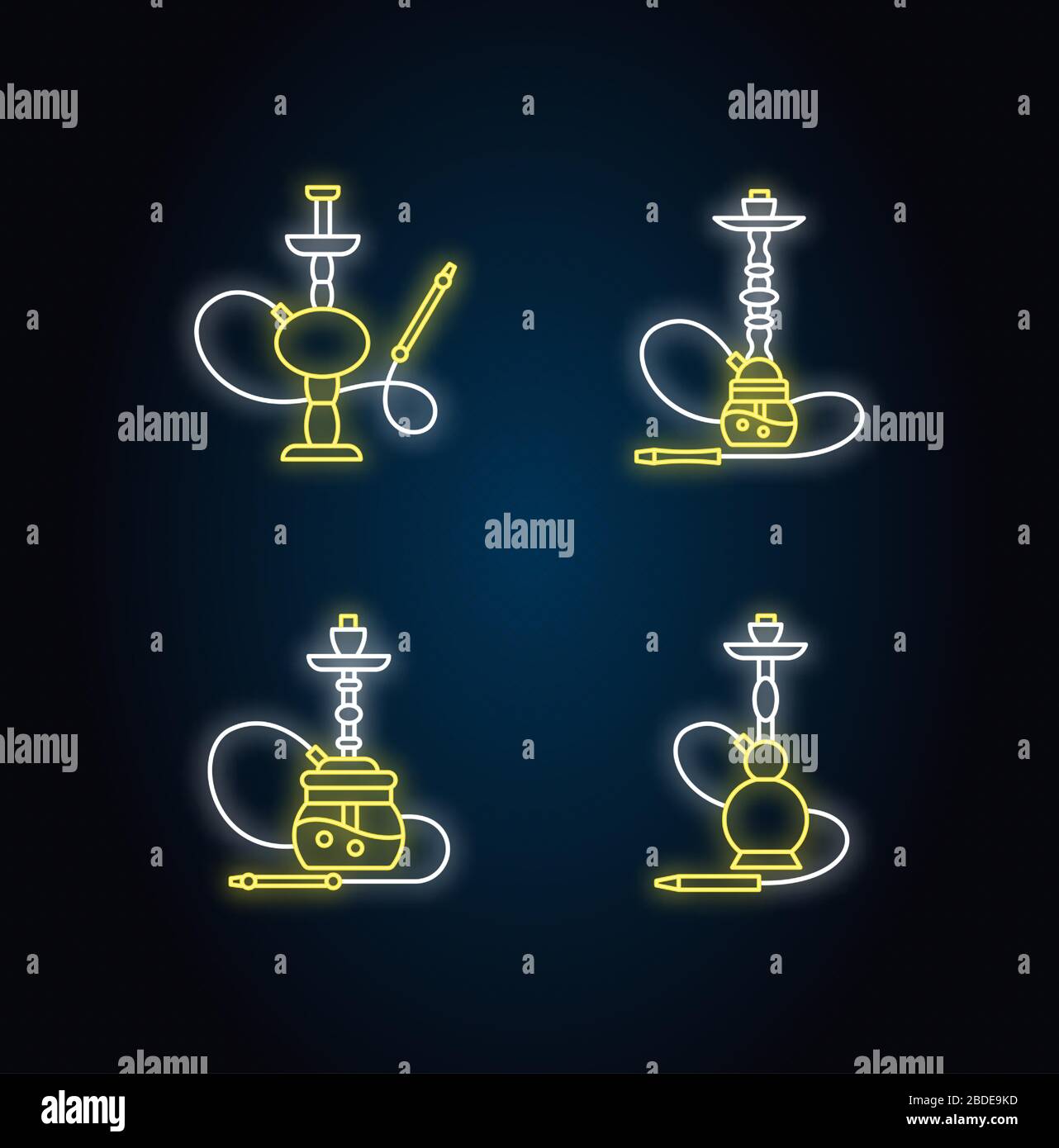 Hookah neon light icons set. Hooka bar for peaceful leisure. Sheesha ...