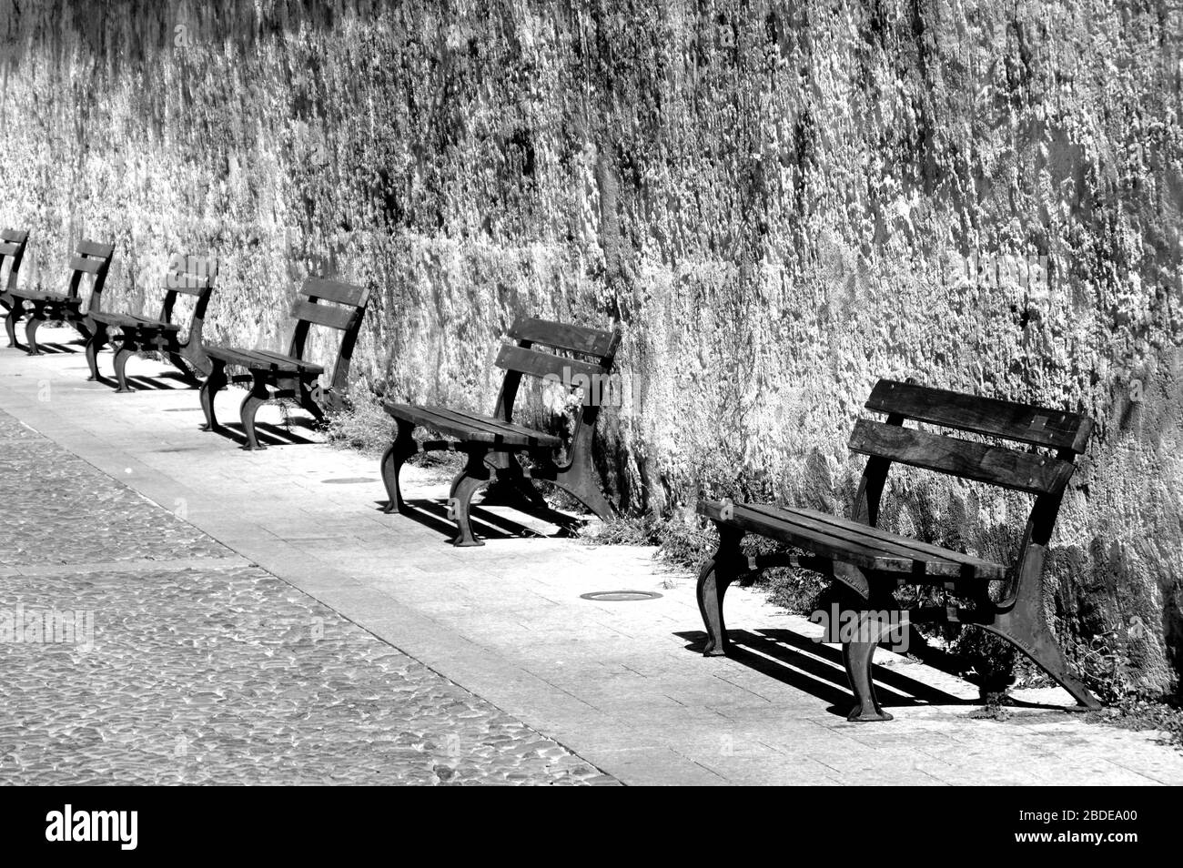 Brown wooden bench with a decorative ornate metal legs Stock Photo - Alamy