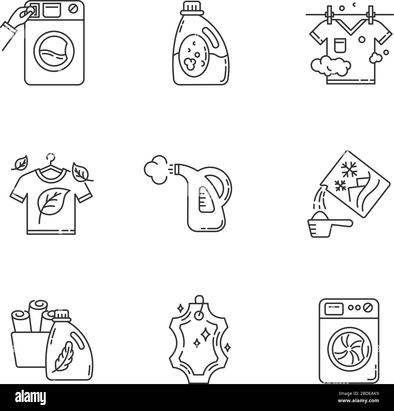 Laundry types pixel perfect linear icons set. Coin wash service, washer ...