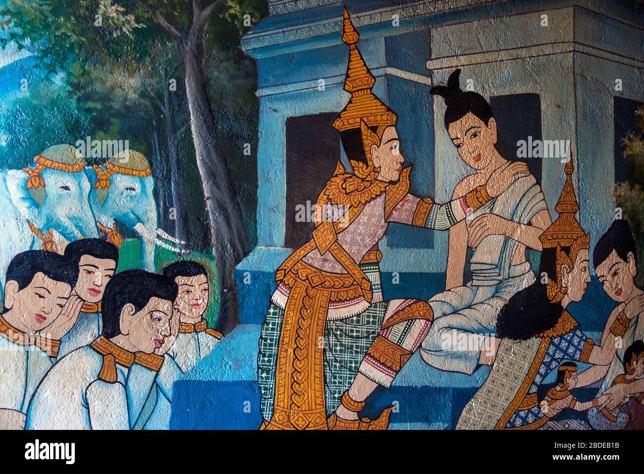 Phnom Penh, Cambodia, Asia: mural fresco inside Wat Phnom Stock Photo ...