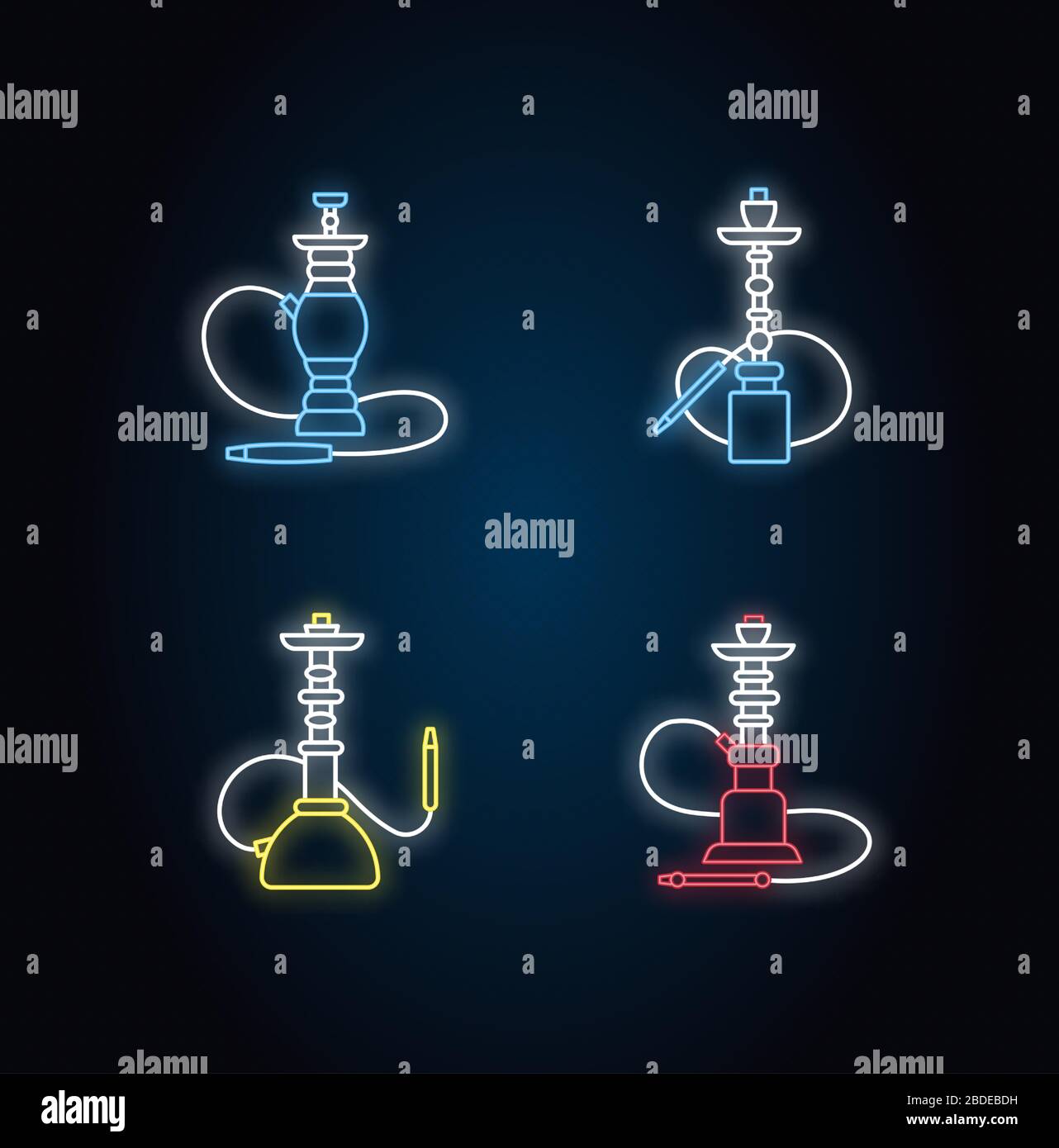 Hookah neon light icons set. Nargila option. Sheesha house. Popular ...