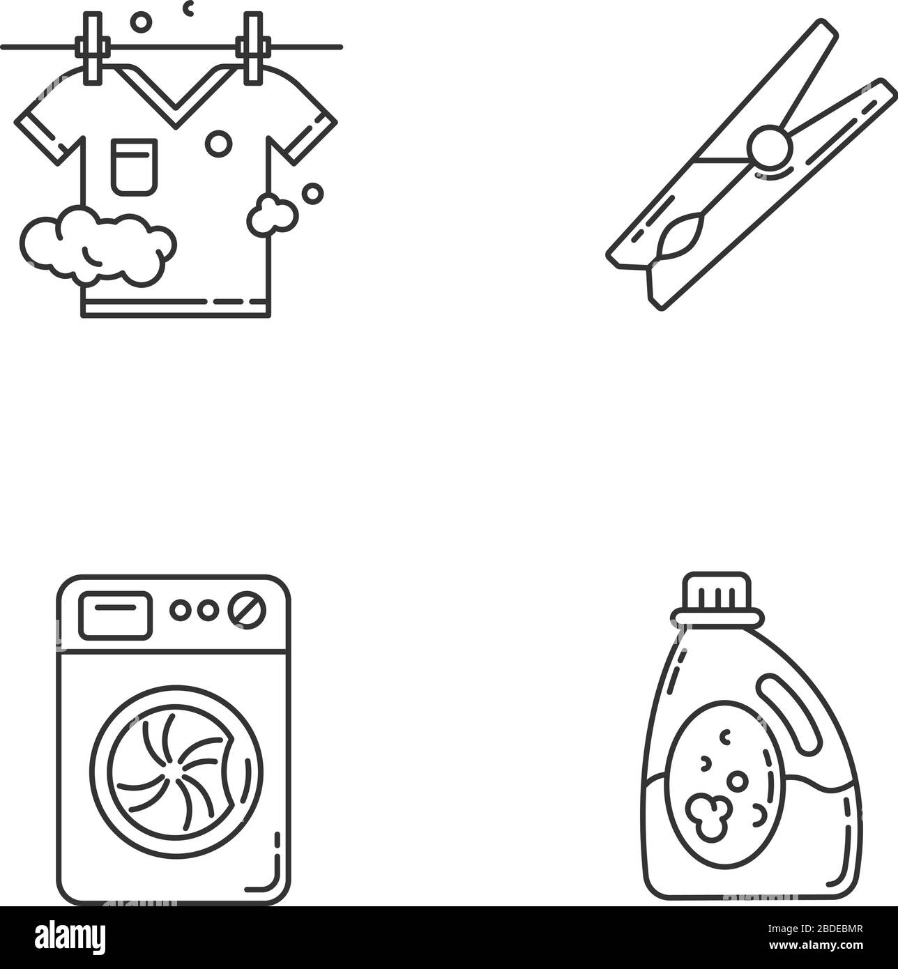 Clothes cleaning items pixel perfect linear icons set. Clothing washing ...