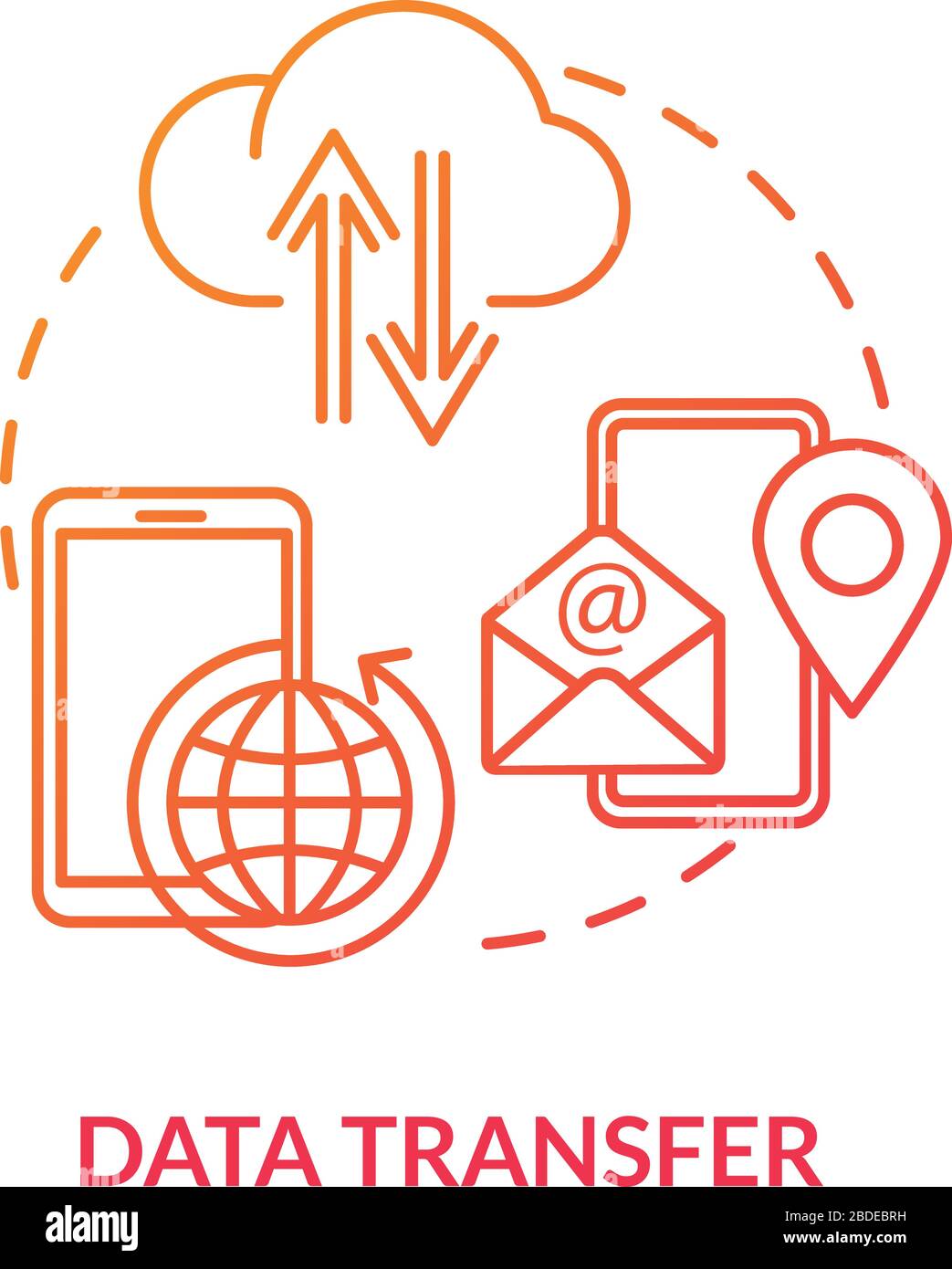 Data transfer red concept icon. Upload info online. Network service ...