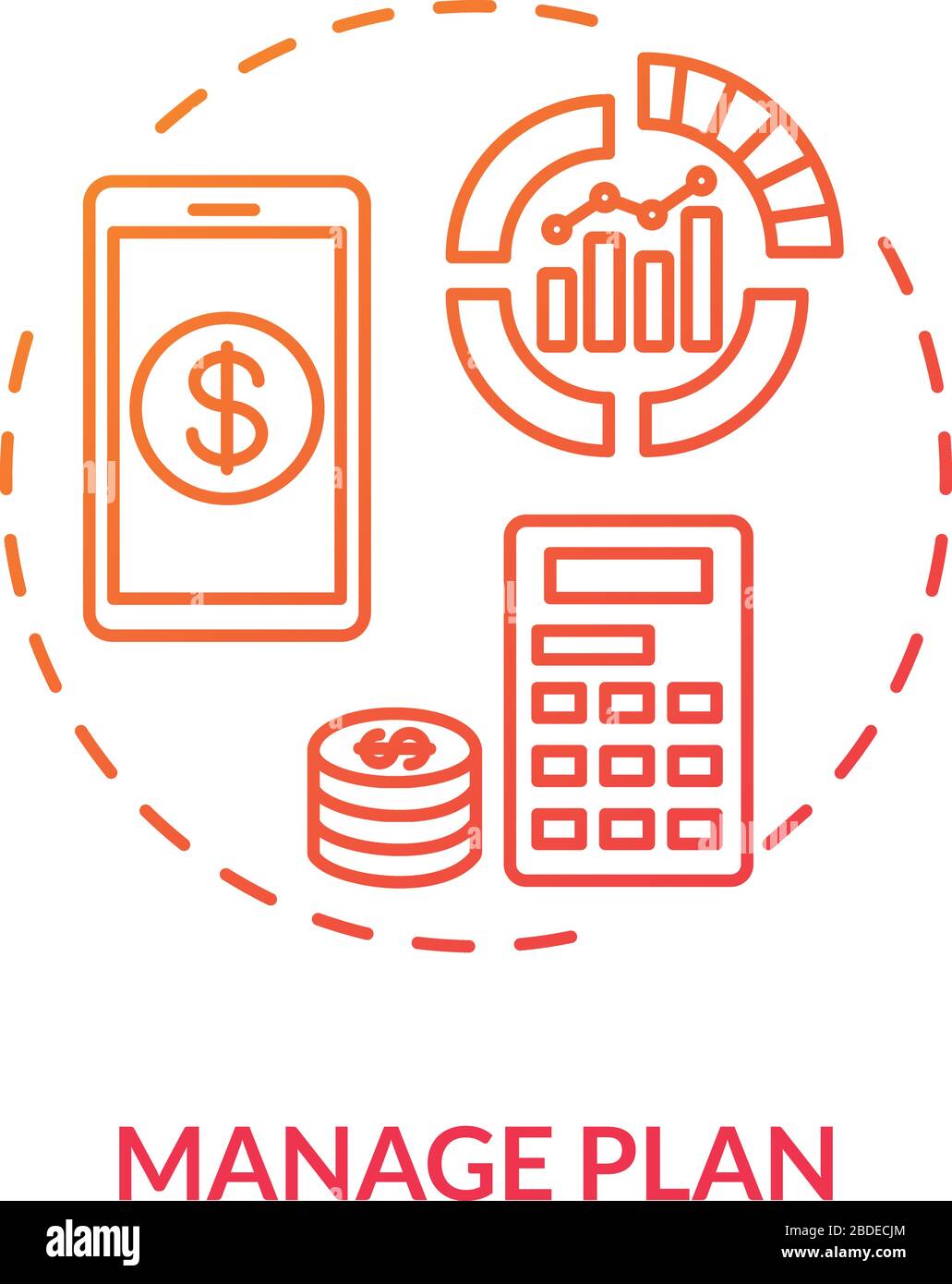 Manage plan red concept icon. Internet tariff cost. Calculate payment ...