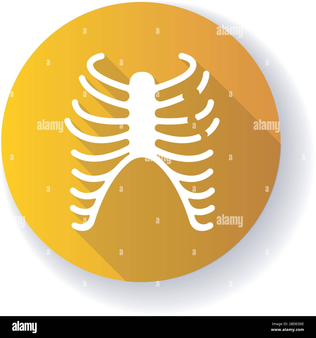 Rib fracture yellow flat design long shadow glyph icon. Chest injury ...