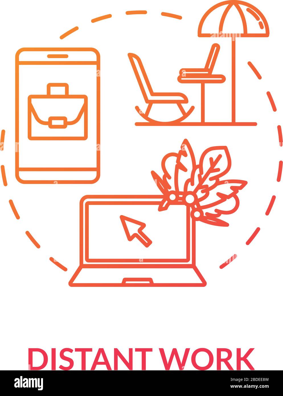 Distant work red concept icon. Freelance with laptop. Freedom from ...