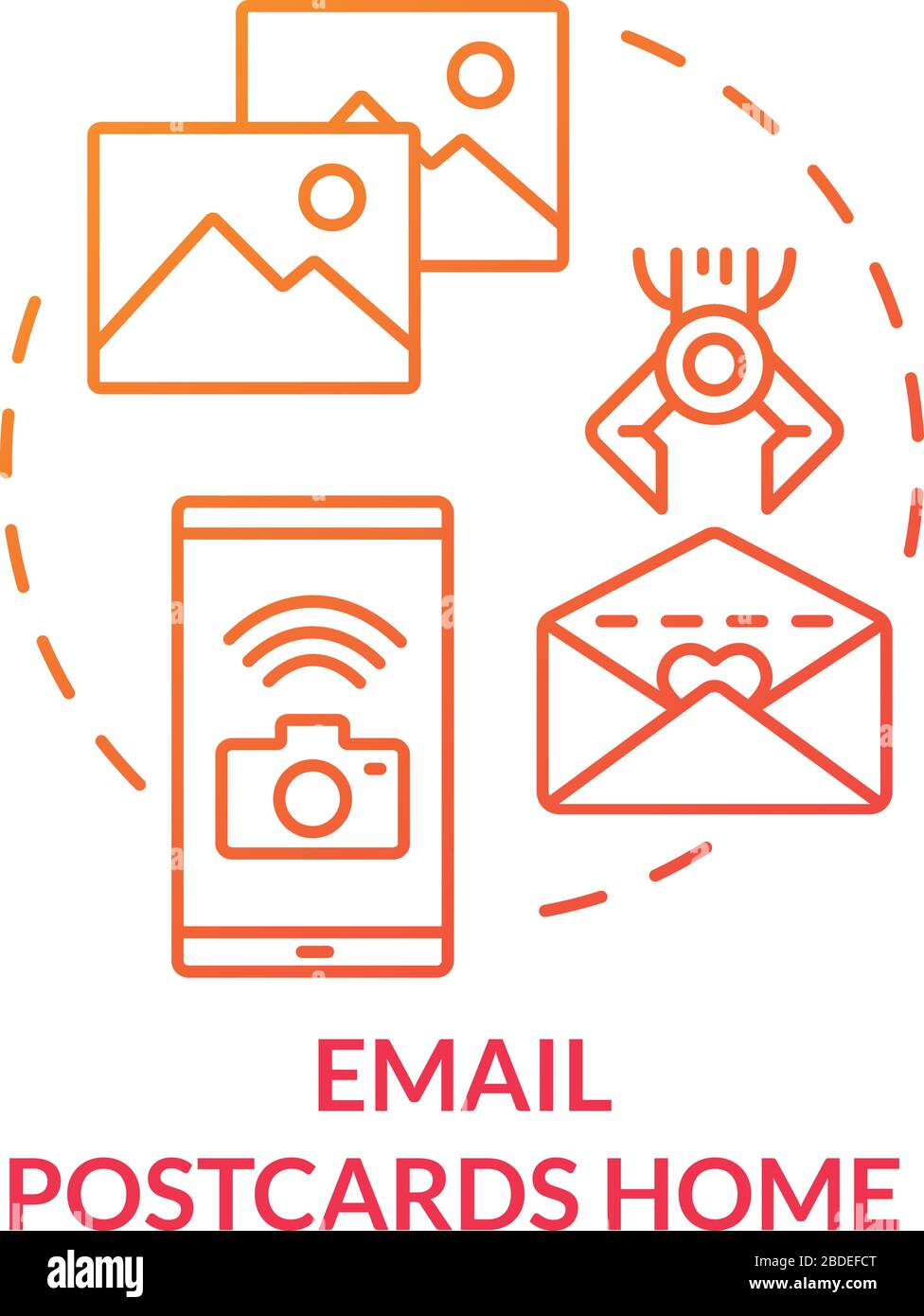 Email postcards home red concept icon. Send picture with smartphone ...