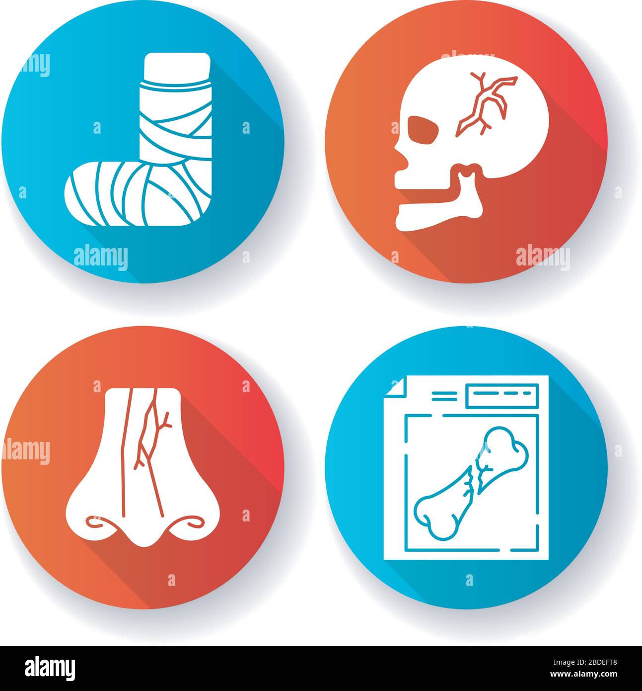 Limb and body injuries flat design long shadow glyph icons set. Broken ...
