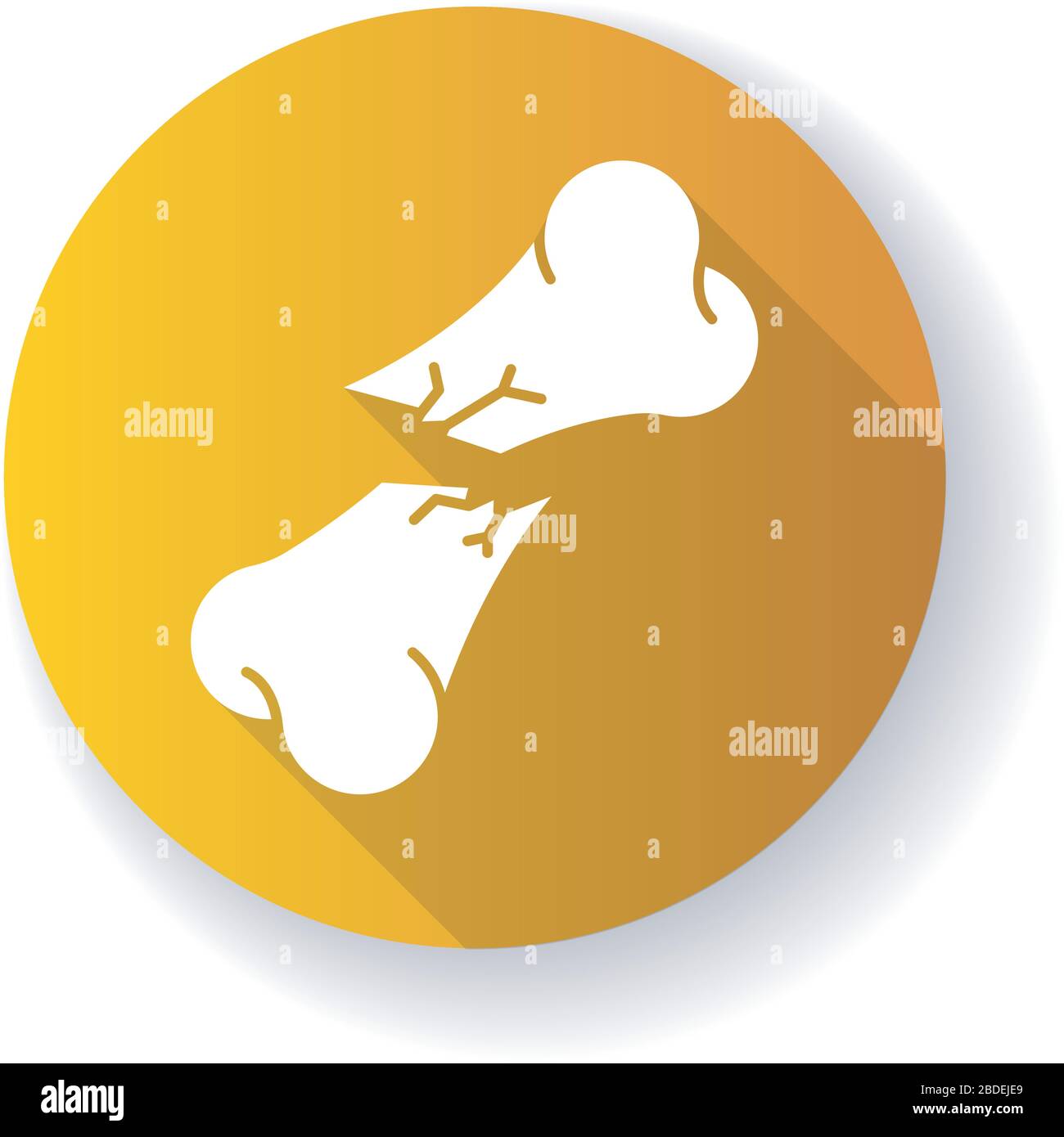 Bone fracture yellow flat design long shadow glyph icon. Oblique ...