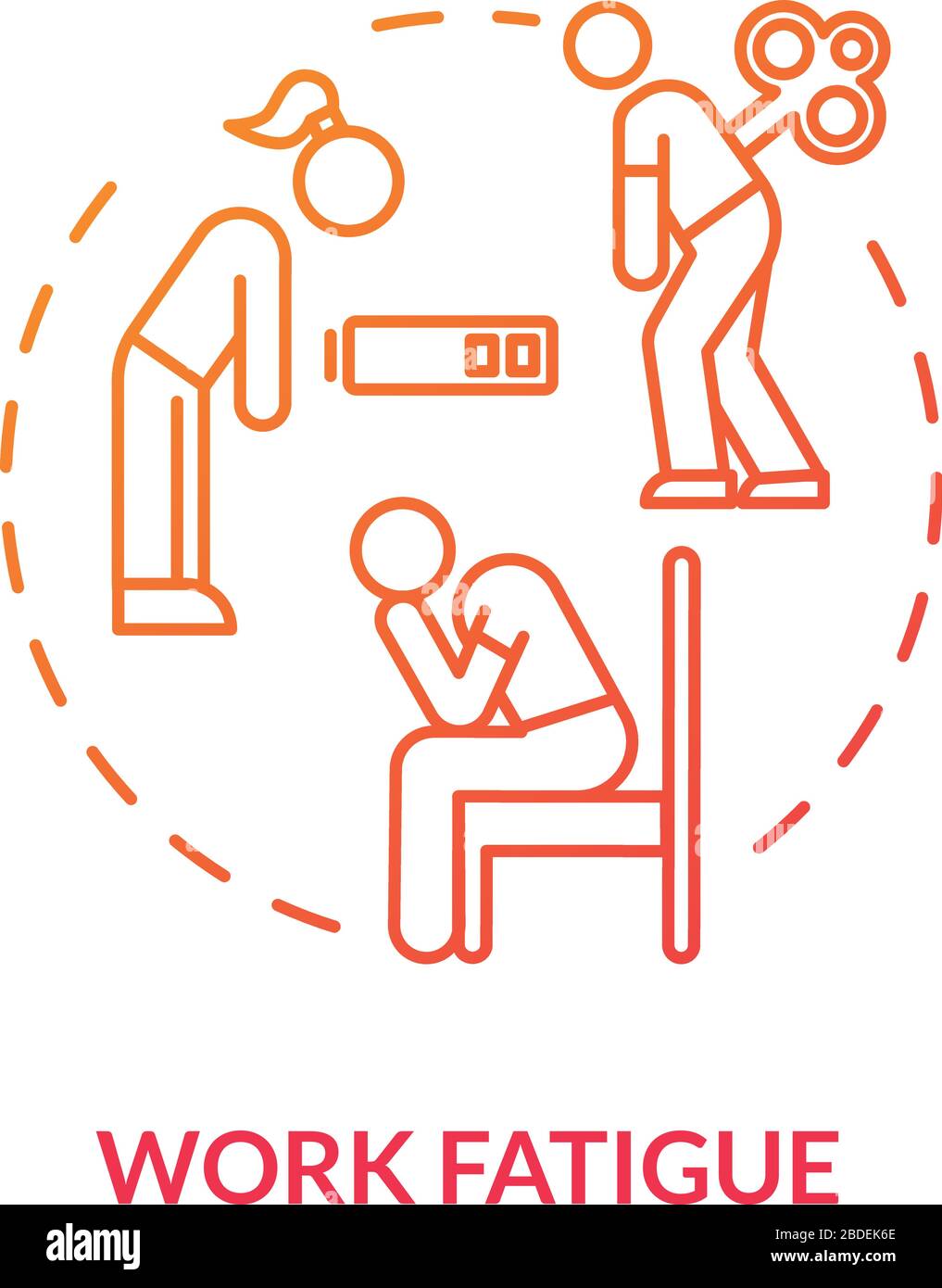 Work fatigue red concept icon. Procrastination from stress. Unhappy ...