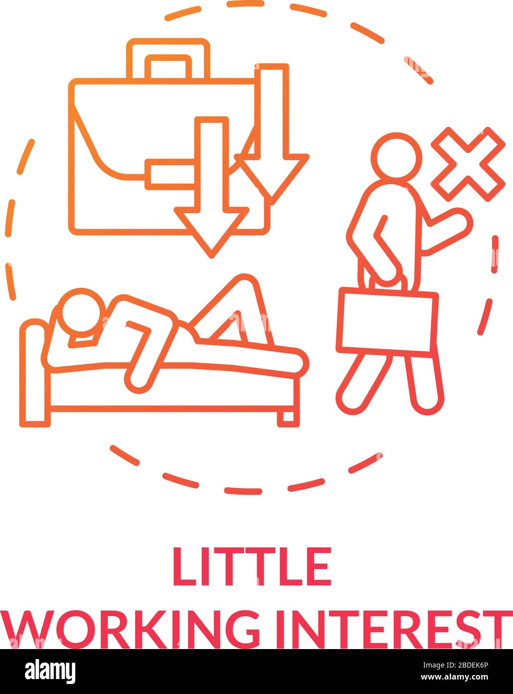Little working interest red concept icon. Overwhelmed people. Lazy man ...