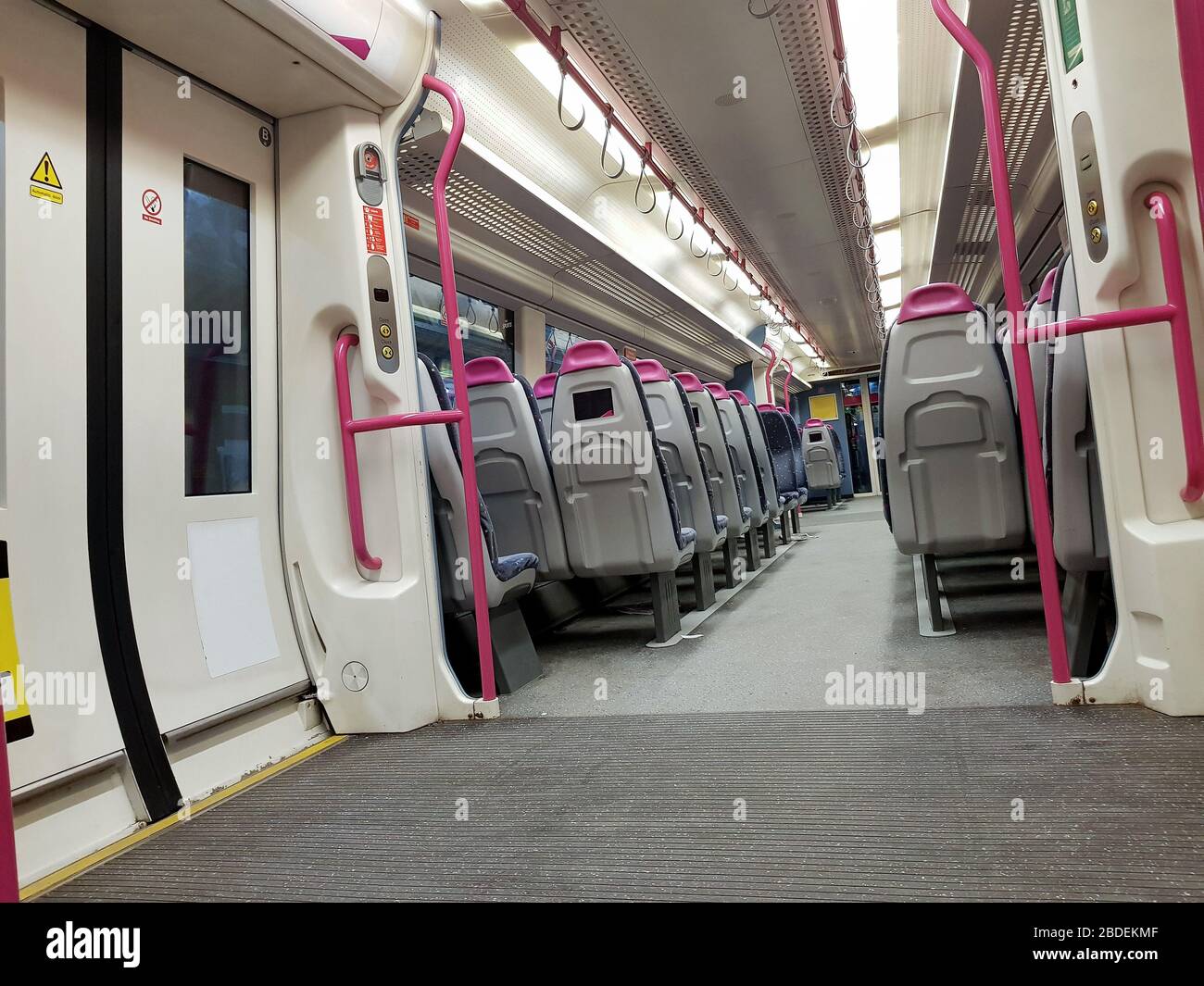 Inside of an empty wagon train. Empty train interior. Interior view of ...