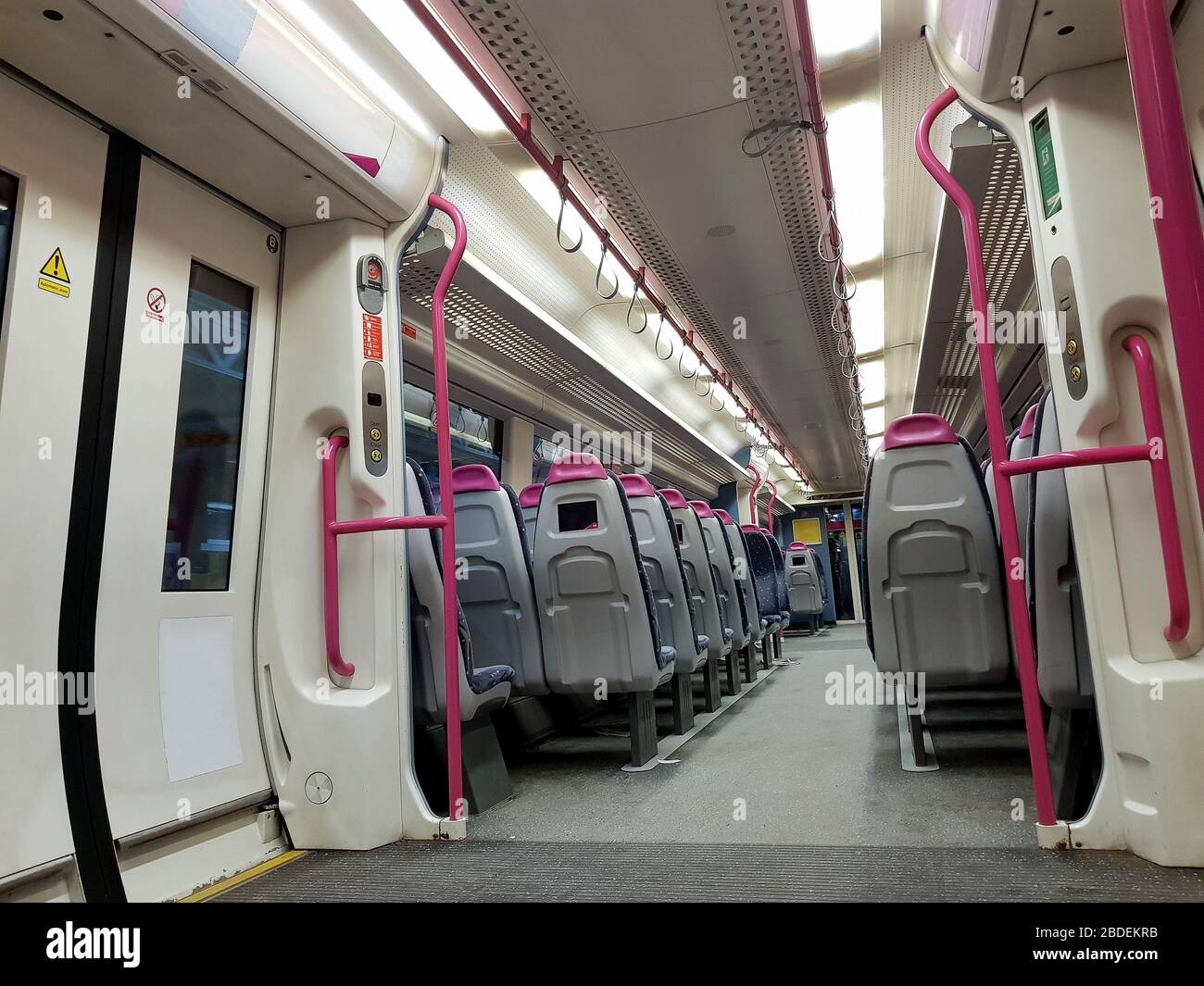 Inside of an empty wagon train. Empty train interior. Interior view of ...