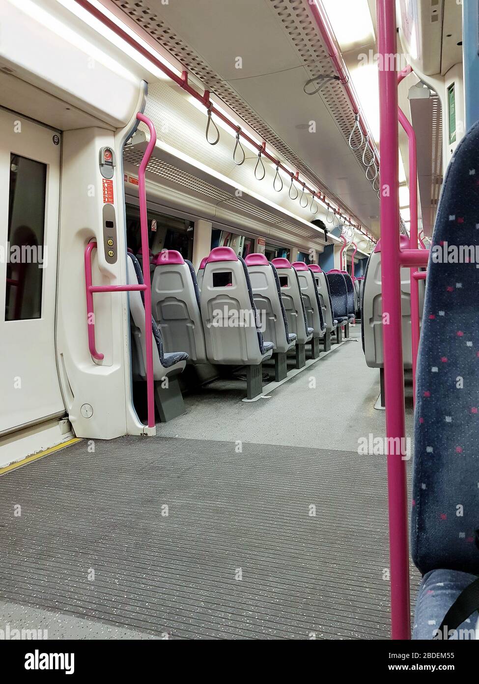Inside of an empty wagon train. Empty train interior. Interior view of ...