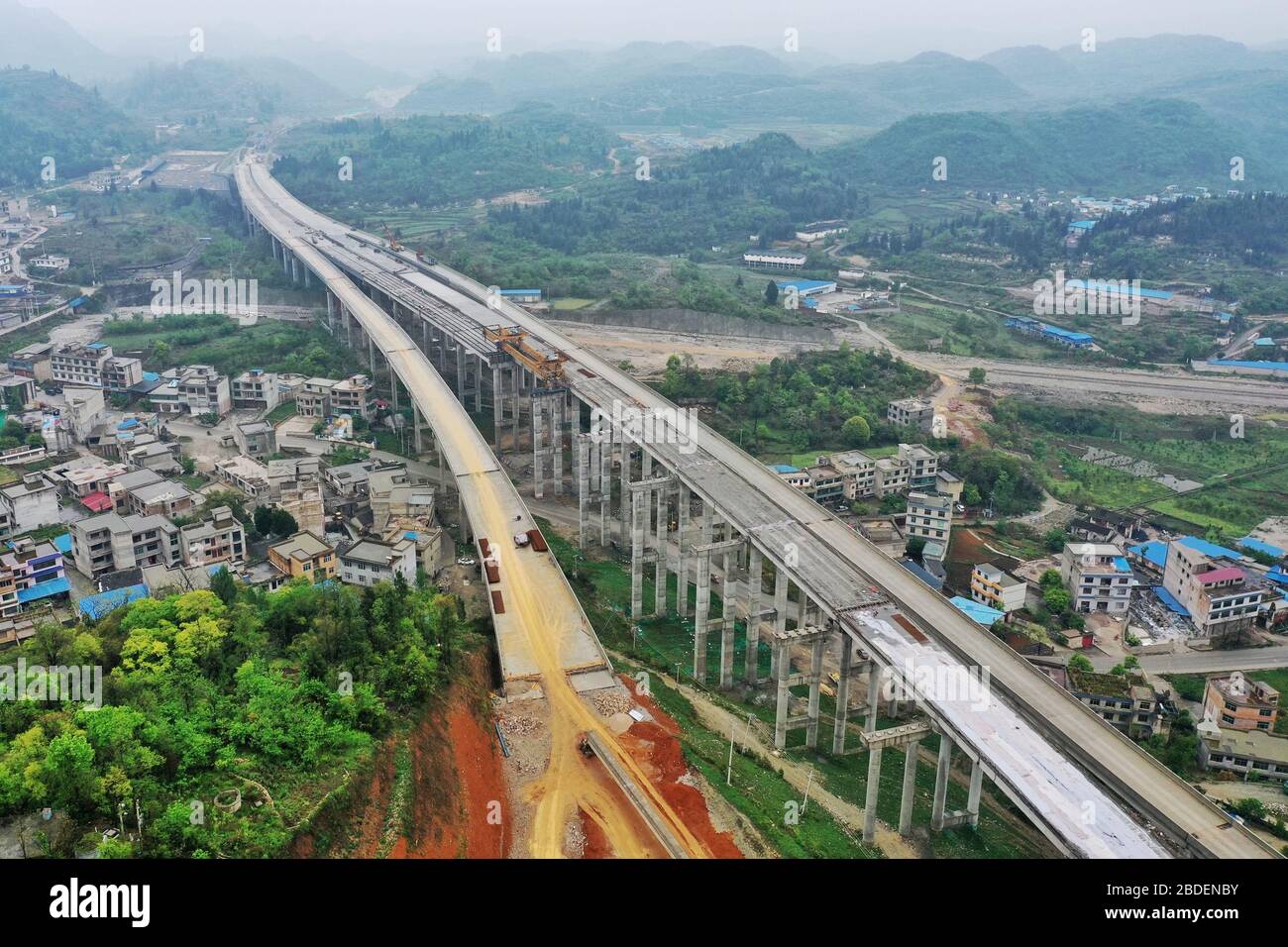 Anshun, China. 8th Apr, 2020. Aerial photo taken on April 8, 2020 shows ...