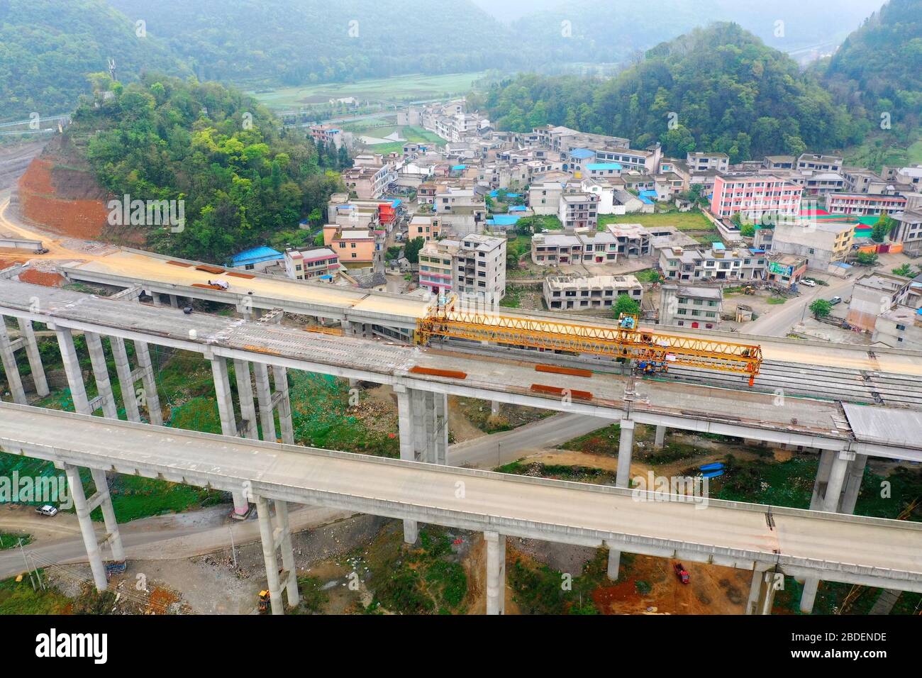Anshun, China. 8th Apr, 2020. Aerial photo taken on April 8, 2020 shows ...