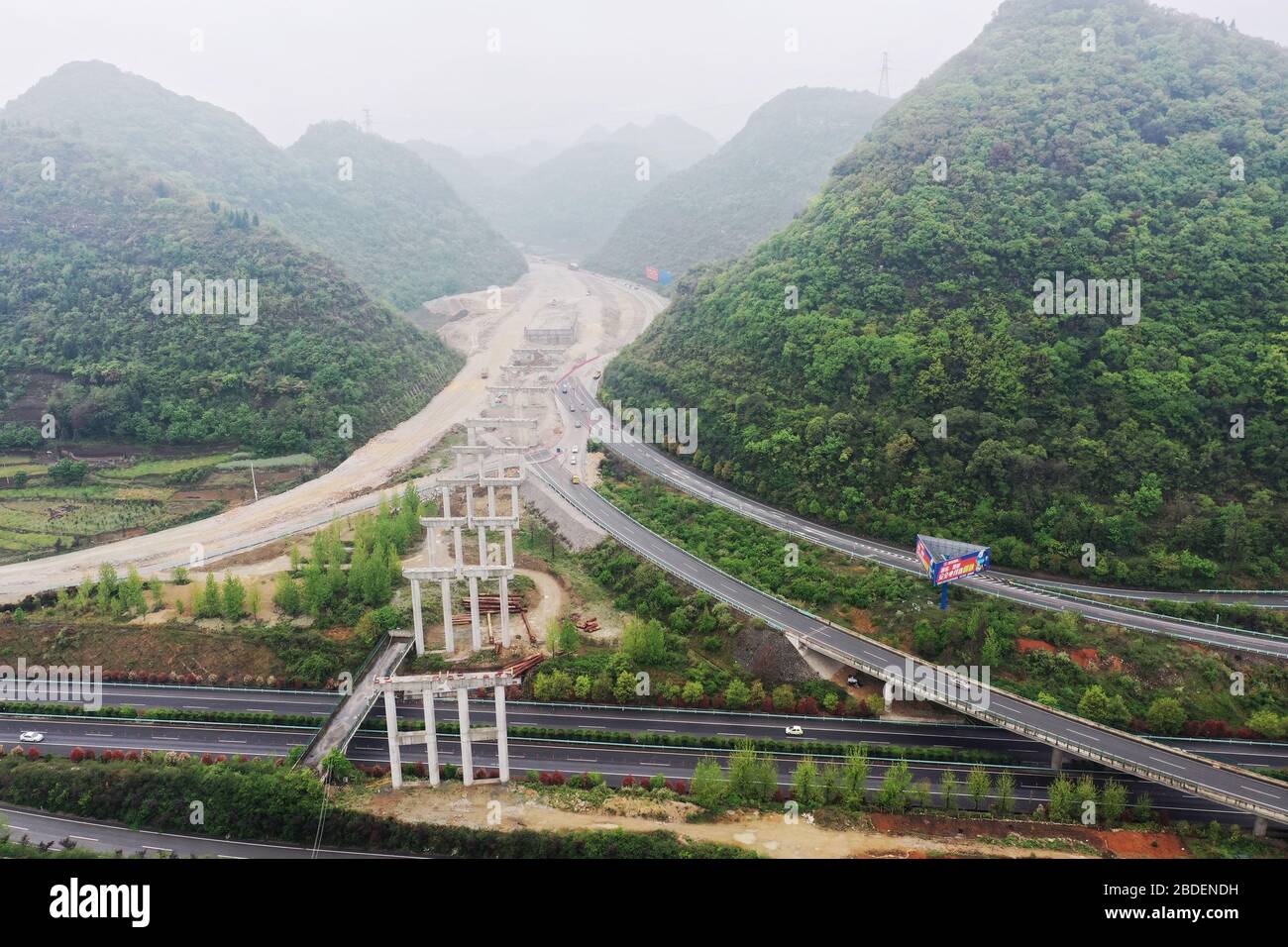 Anshun, China. 8th Apr, 2020. Aerial photo taken on April 8, 2020 shows ...