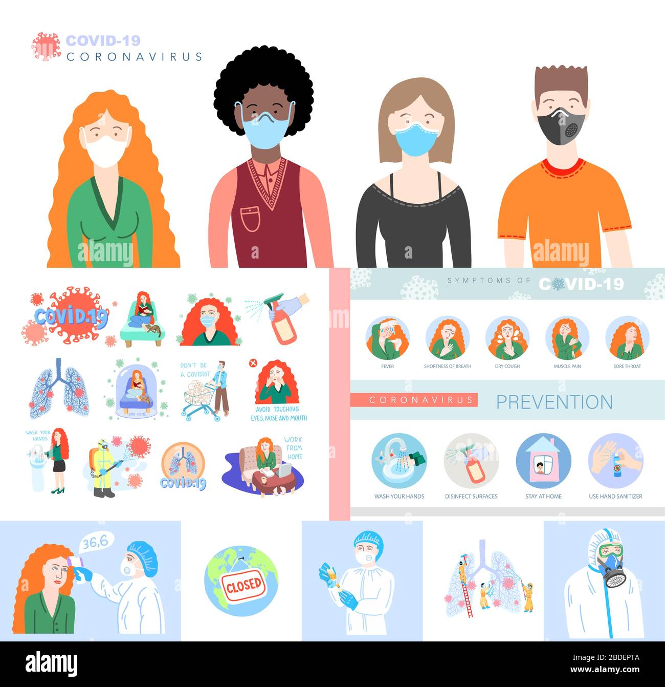set of coronavirus illustration, signs and symbols of covid-19 ...