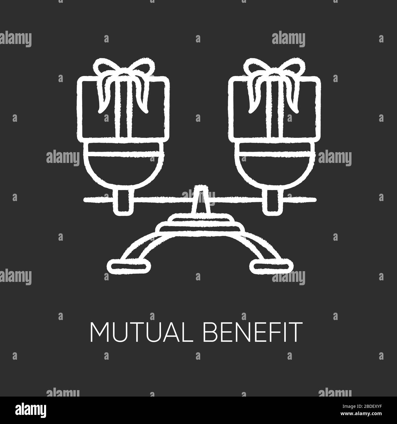 Mutual benefit chalk white icon on black background. Equality in ...