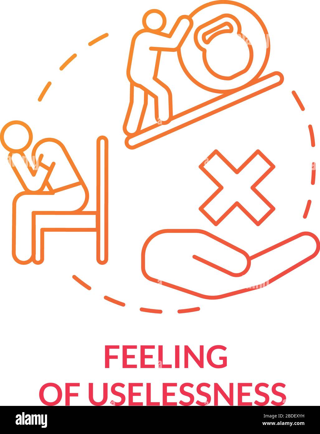 Feeling of uselessness red concept icon. Tired people. Stressed ...