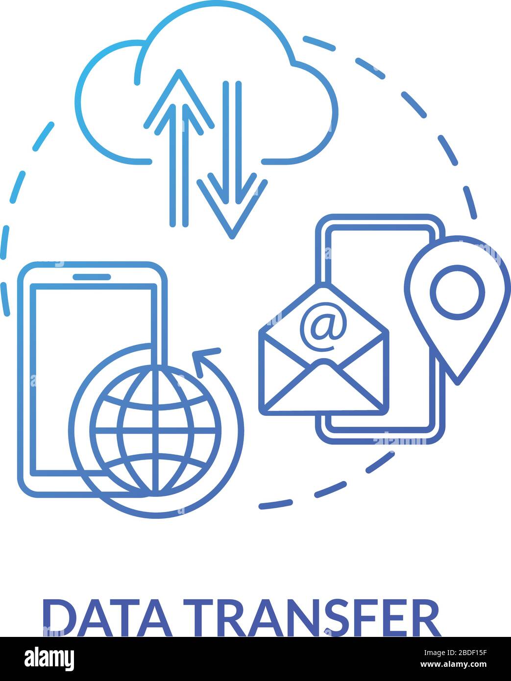 Data transfer blue concept icon. Upload info to cloud. File exchange ...