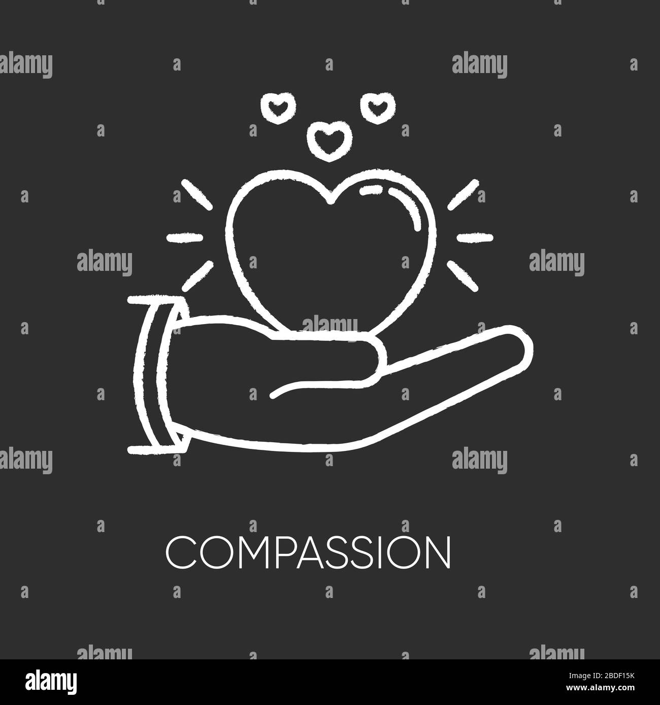 Compassion chalk white icon on black background. Emotional support ...
