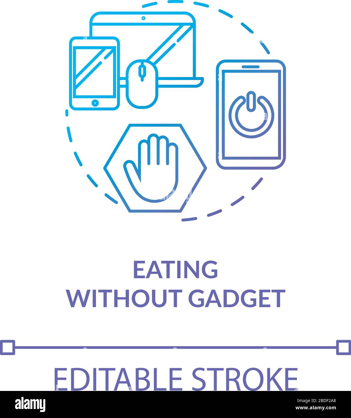 Eating without gadget concept icon. Conscious nutrition idea thin line ...