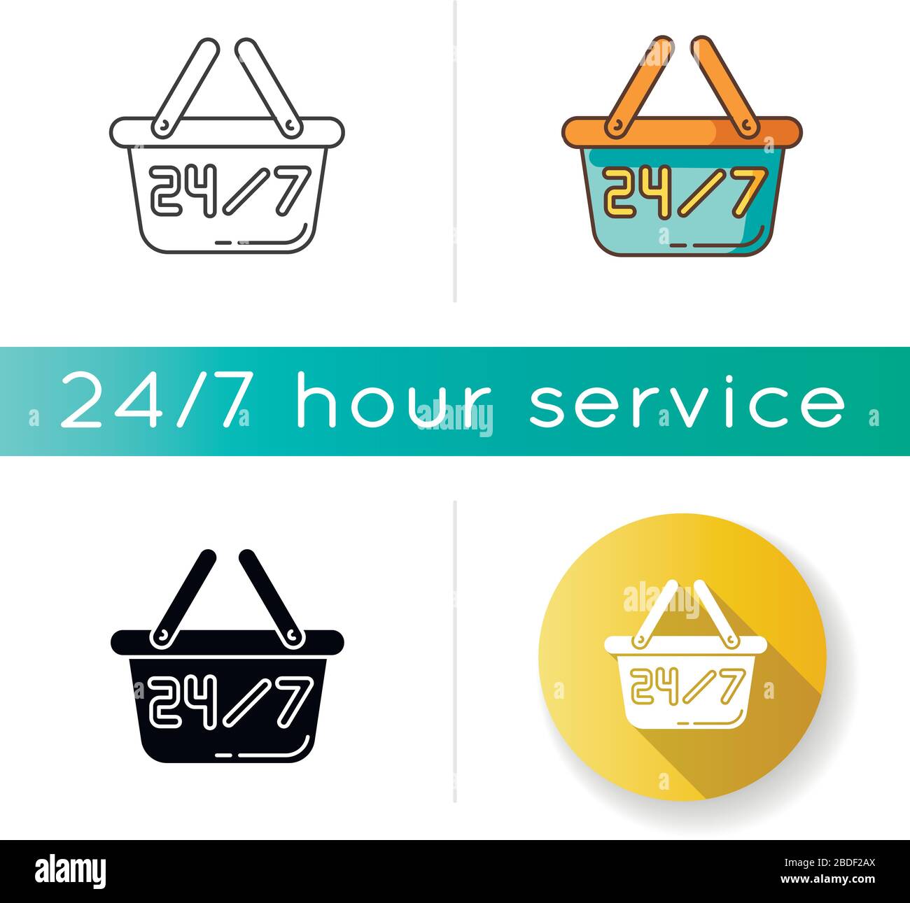 24 7 hours store icon. Twenty four seven convenience store. Supermarket ...