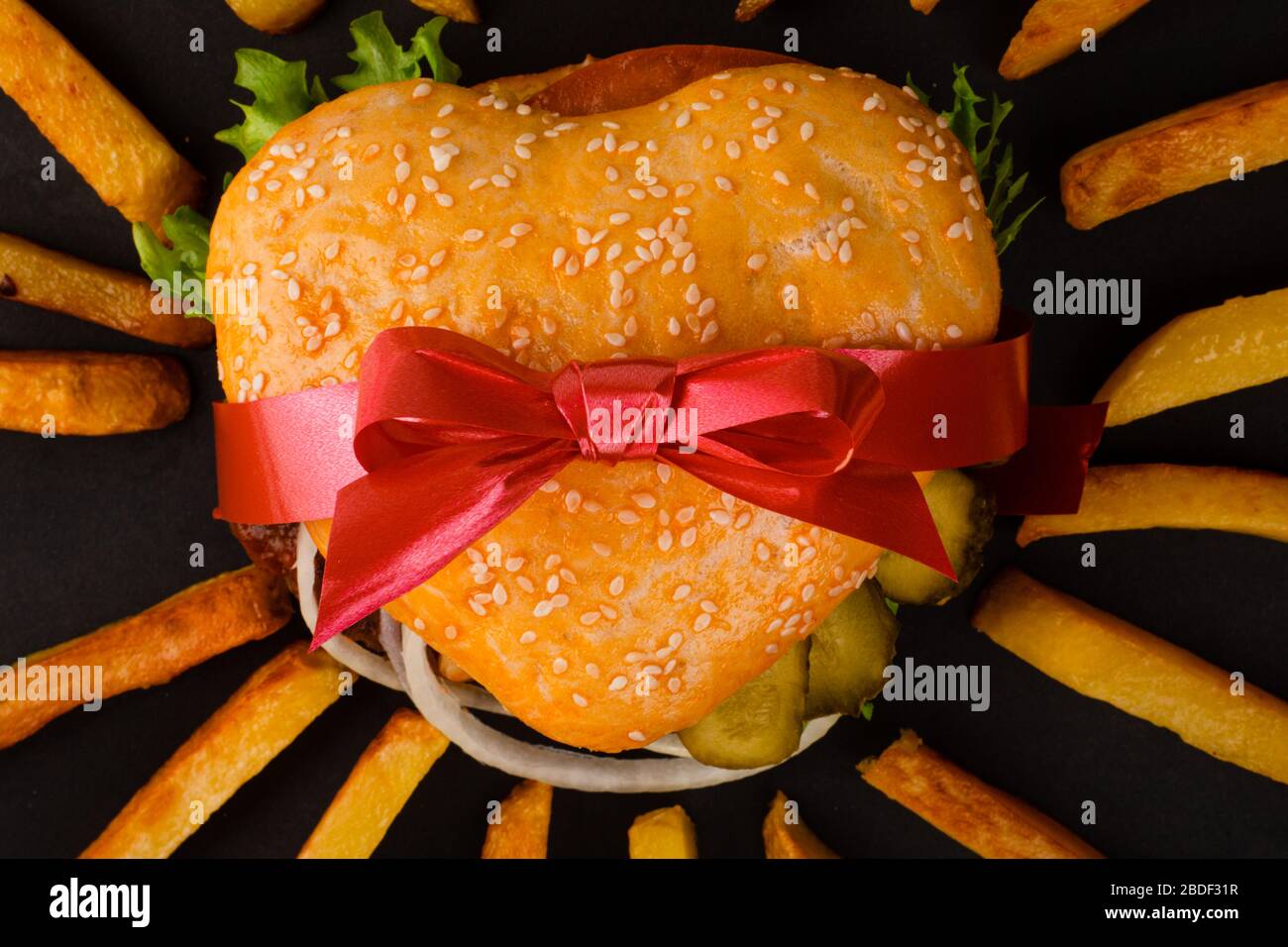 Heart shape burger cheeseburger hamburger gift and french fries, love ...