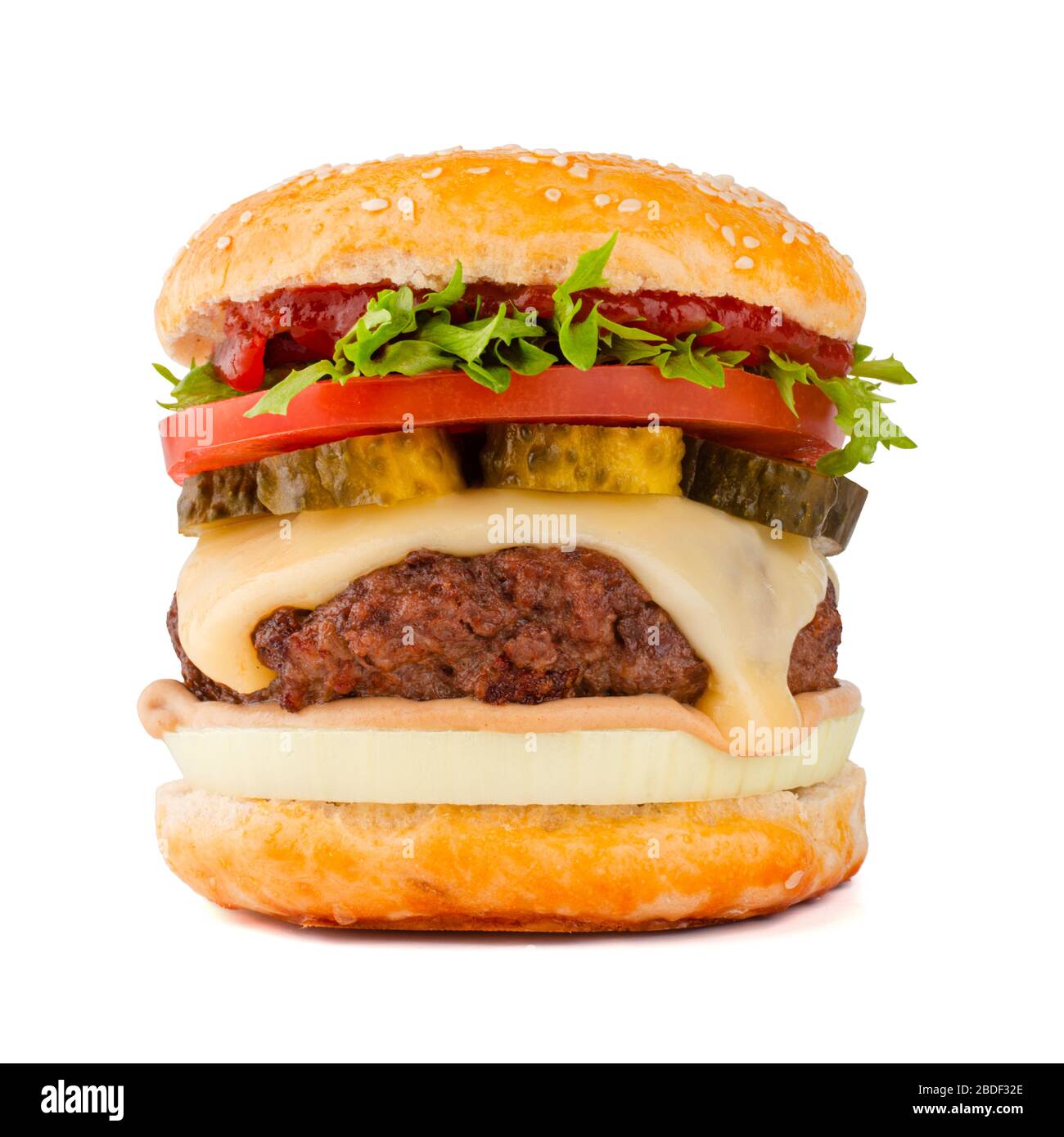 One big tall classic hamburger burger cheeseburger isolated on white ...