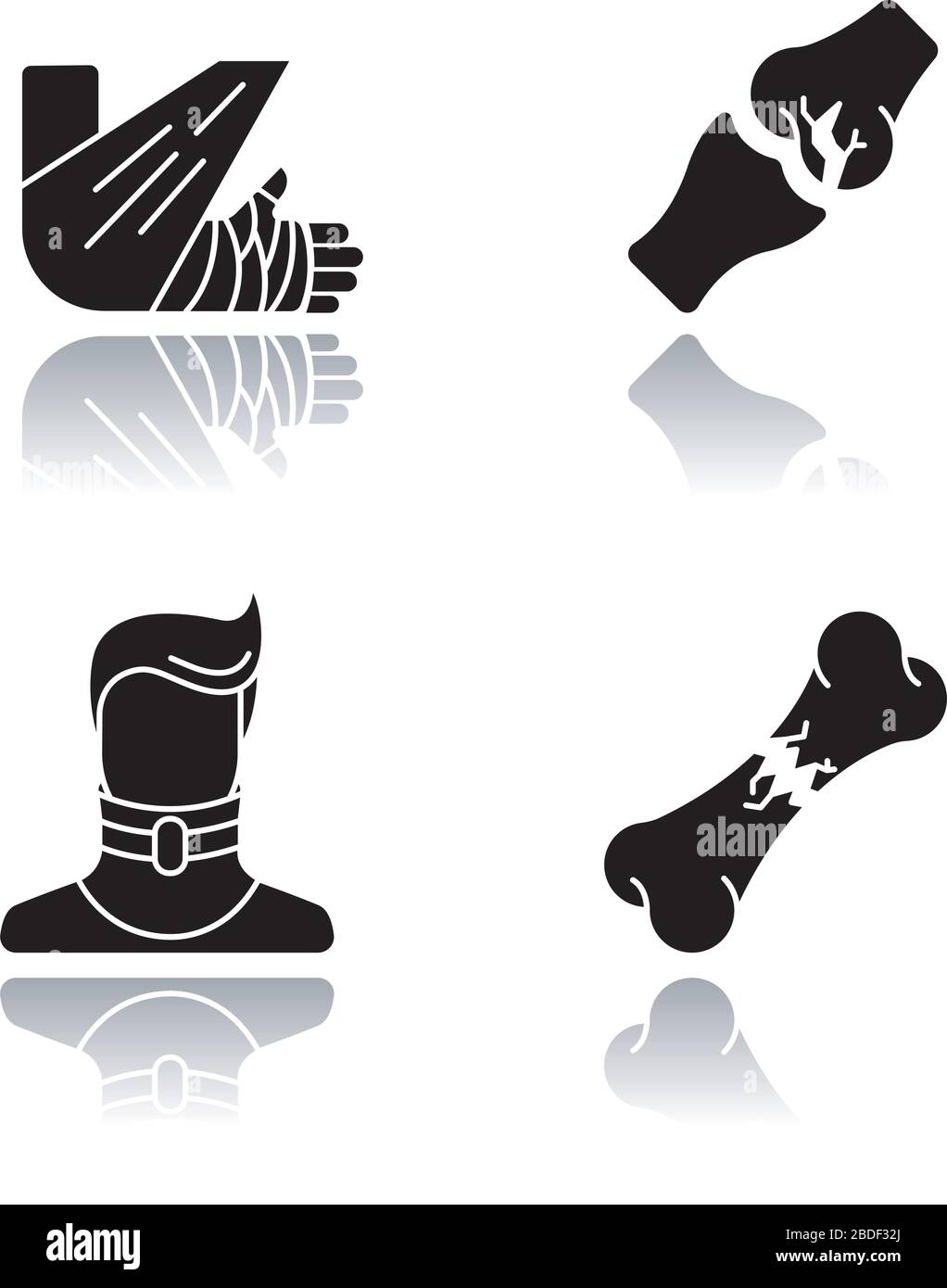Bone Fractures Drop Shadow Black Glyph Icons Set X Ray Scan Spine Dislocation Broken Neck