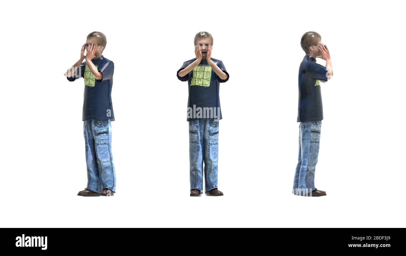 3D rendering of a child boy shouting calling isolated studio Stock ...