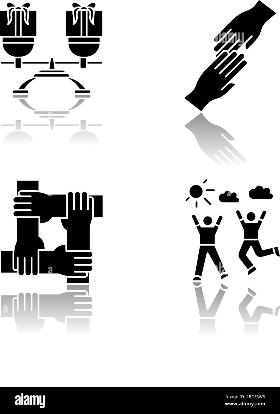 Friends togetherness drop shadow black glyph icons set. Friendship ...
