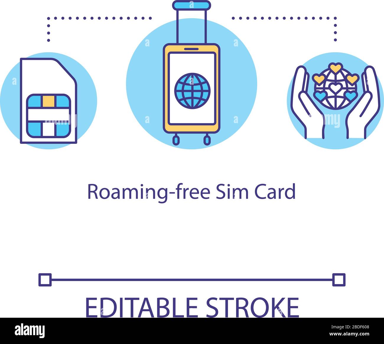 Roaming-free SIM card concept icon. World SIM benefits, travel tariff ...
