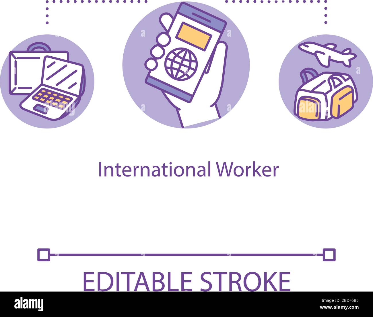 International worker concept icon. Work trip abroad, transborder flight ...
