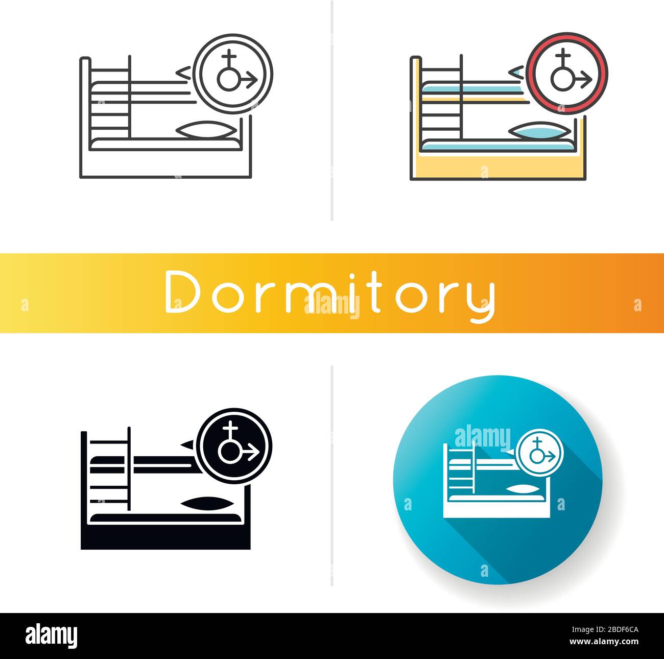 Mixed dorm icon. Shared dormitory room. Common bedroom. Bunk bed ...