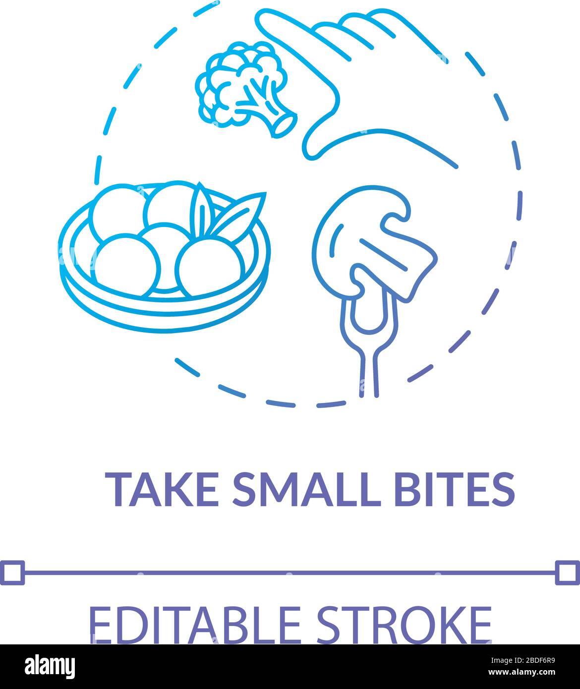 Take small bites concept icon. Mindful eating, conscious nutrition idea ...