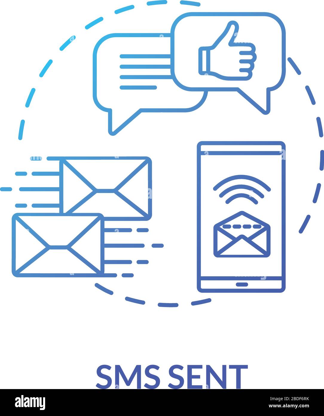 Sms sent blue concept icon. Letter in mailbox. Mobile phone screen ...