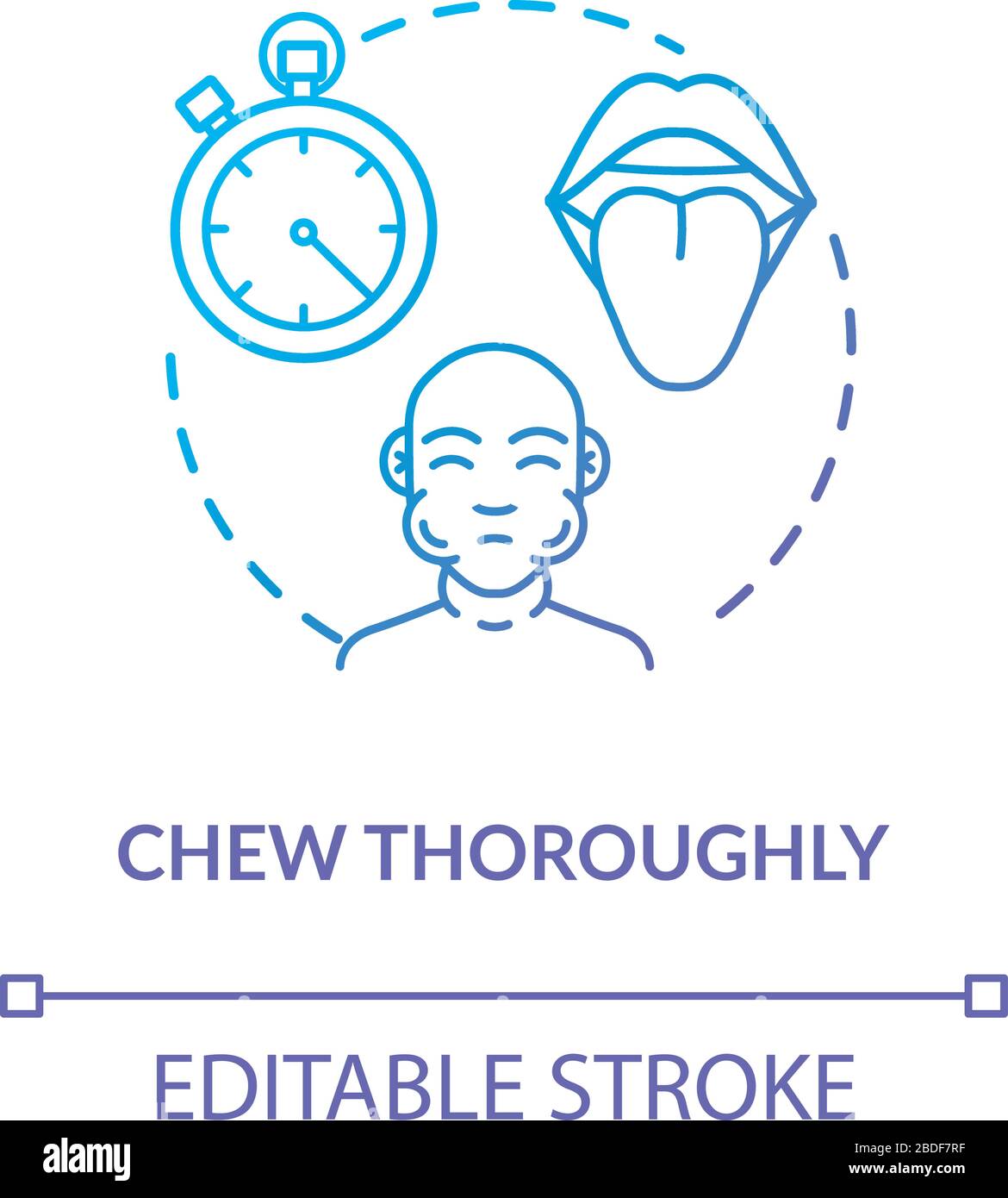 Chew thoroughly concept icon. Conscious nutrition, mindful eating idea ...