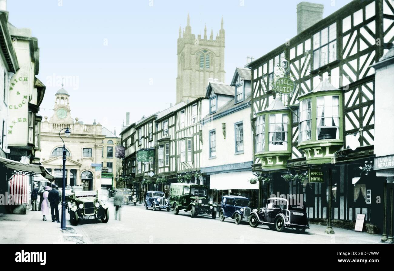 Ludlow, Broad Street and Angel Hotel 1936 Stock Photo - Alamy