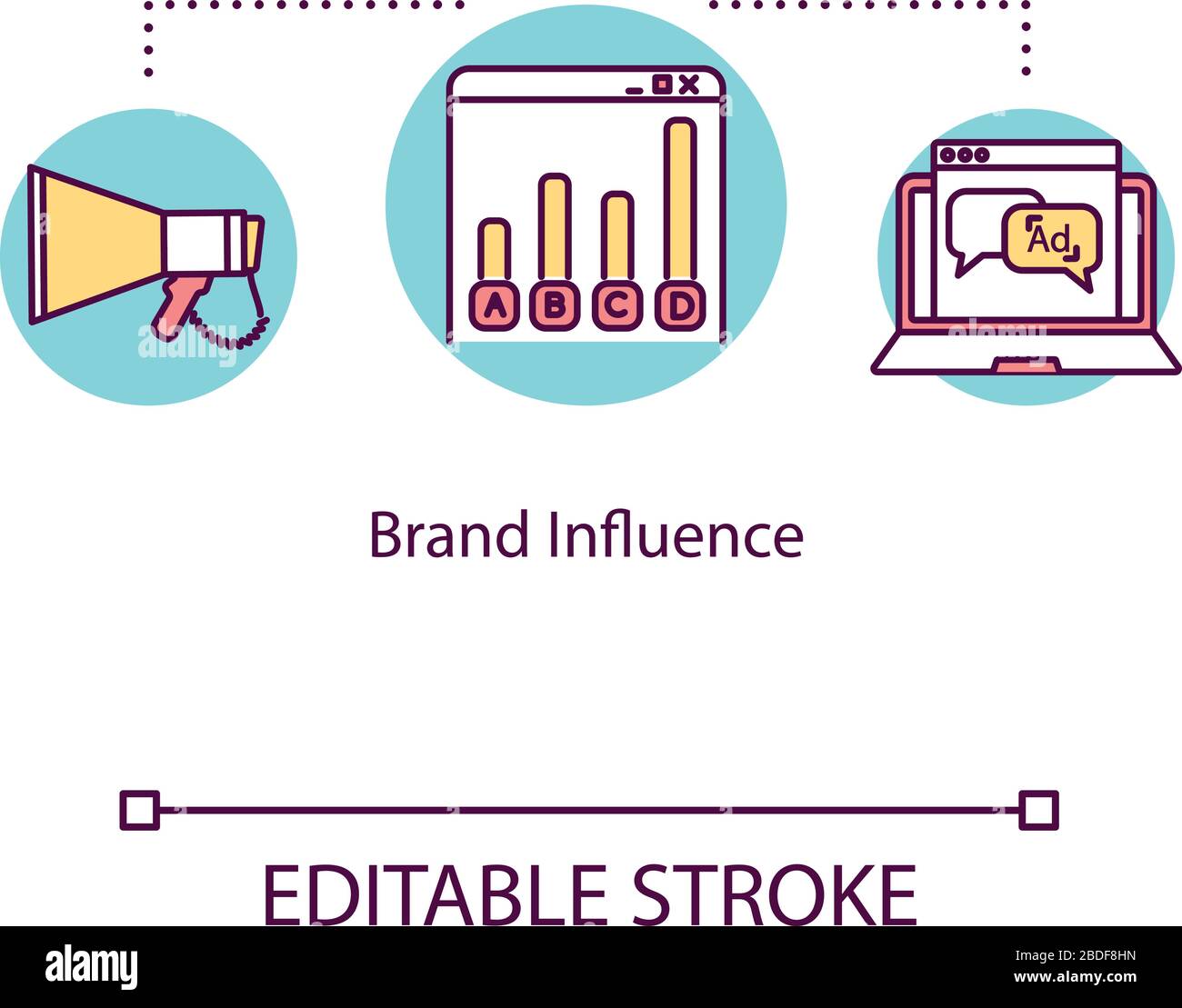 Brand influence concept icon. Affecting customers behavior idea thin ...