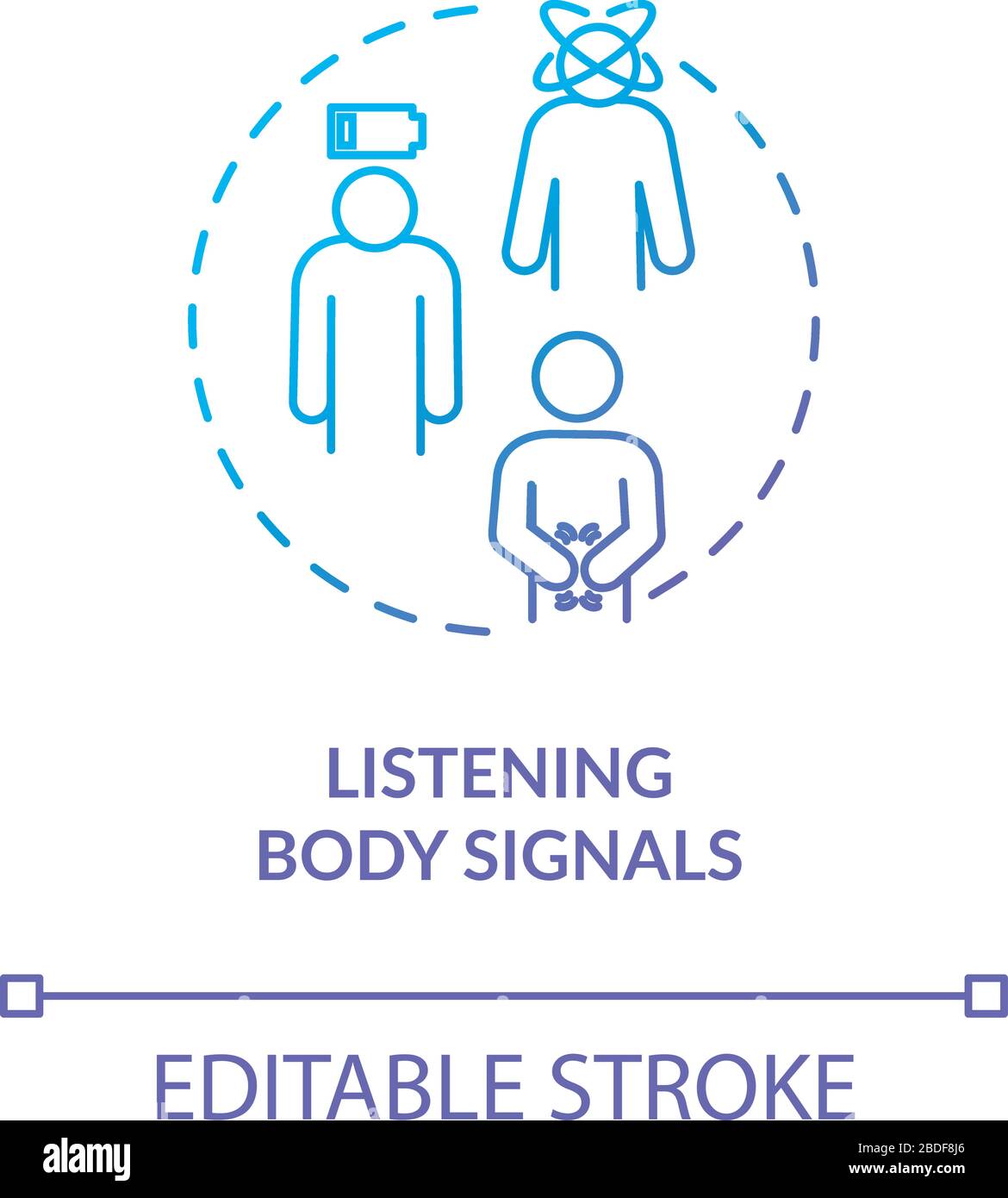 Listen body signal concept icon. Mindful nutrition idea thin line ...