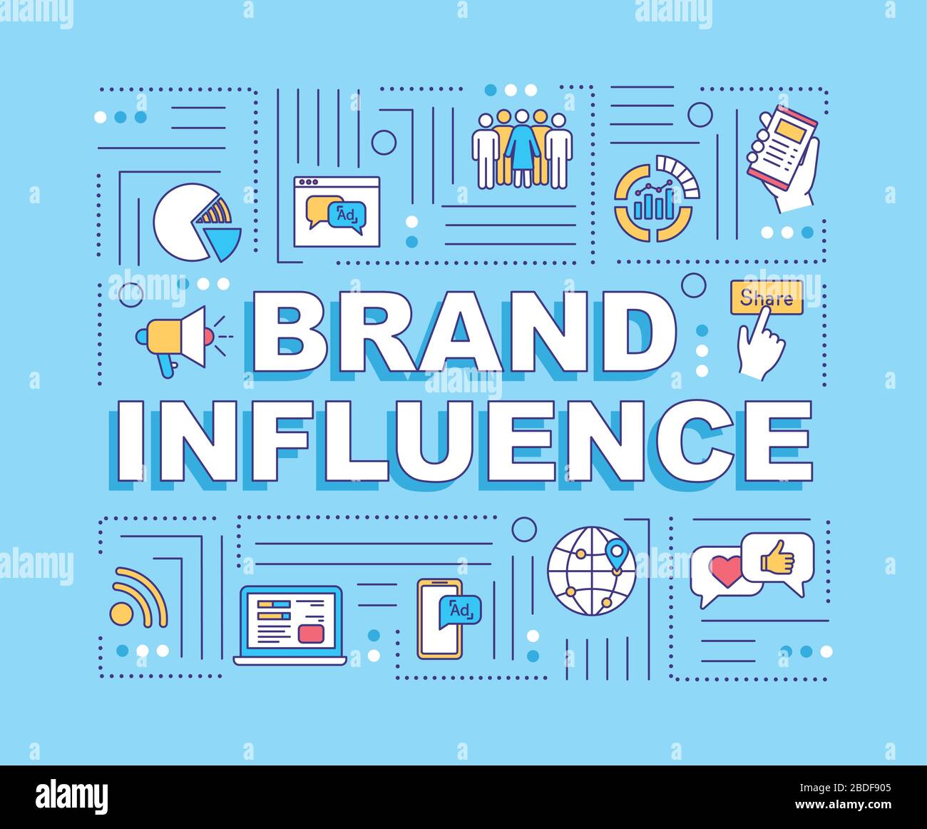 Brand influence word concepts banner. Company awareness and credibility ...