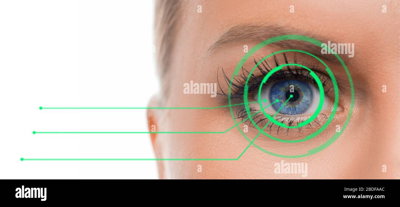 Eye close up. Iris identification access concept Stock Photo - Alamy